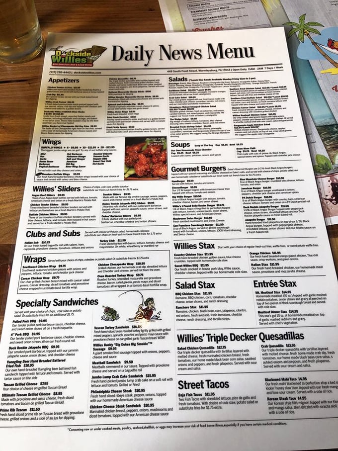 This menu isn't just reading material—it's a roadmap to happiness with more delicious detours than a Pennsylvania back road.