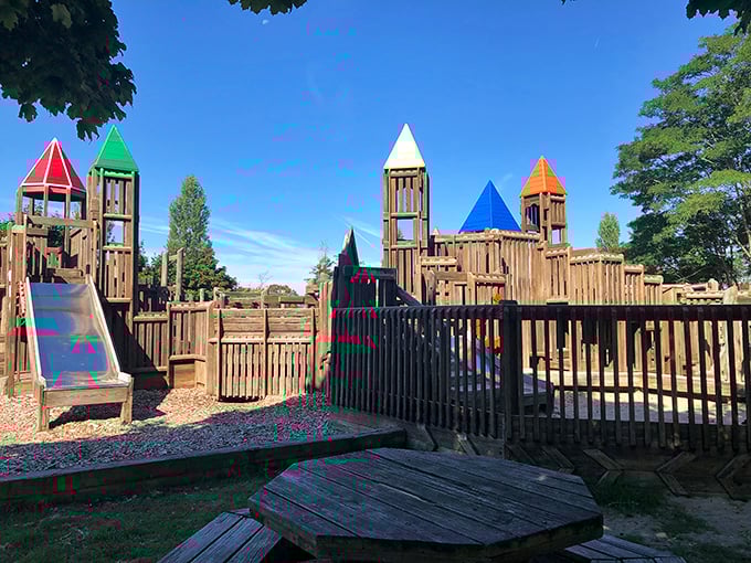 This wooden castle playground might be the only royal residence in Manistee, but the colorful towers guarantee pint-sized visitors feel like royalty.