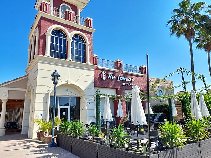 The Llamas House’s distinctive architecture brings a touch of European flair to your shopping adventure, while its red-brick towers and outdoor seating invite you to pause between purchases.
