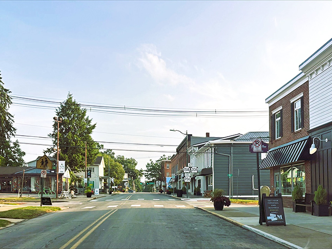 Main Street, New Wilmington – where "rush hour" means three cars waiting at the town's only traffic light.