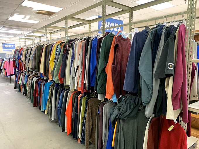The men's clothing section stretches as far as the eye can see. More options than my indecisive uncle at a buffet!