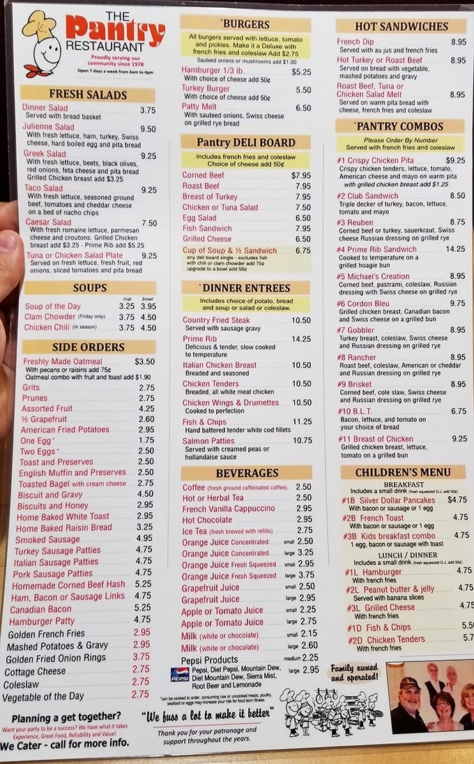 A menu that reads like an epic novel of comfort food. The hardest decision you'll make today is choosing between all these delicious options.