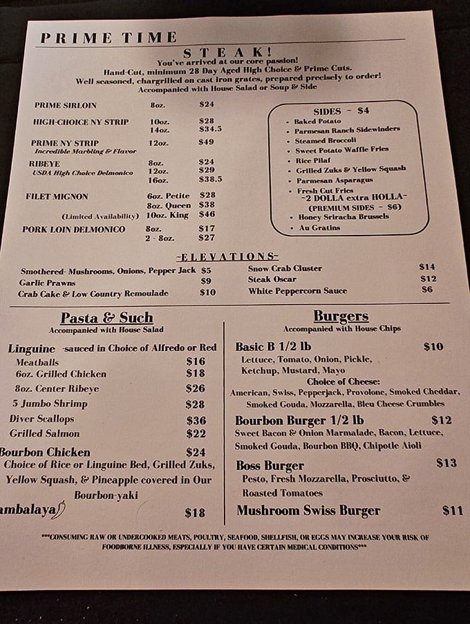 The menu reads like a love letter to carnivores, with aged steaks taking center stage and those legendary crab cakes waiting in the wings.