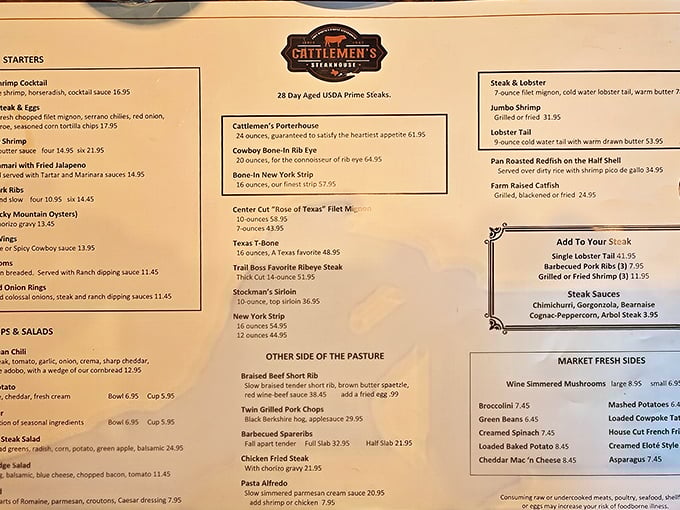 This menu isn't just a list of options—it's a love letter to beef in all its glorious forms.