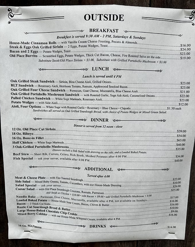 This isn't just a menu—it's a declaration of culinary intent. Simple, hearty fare with no pretension, just promise.