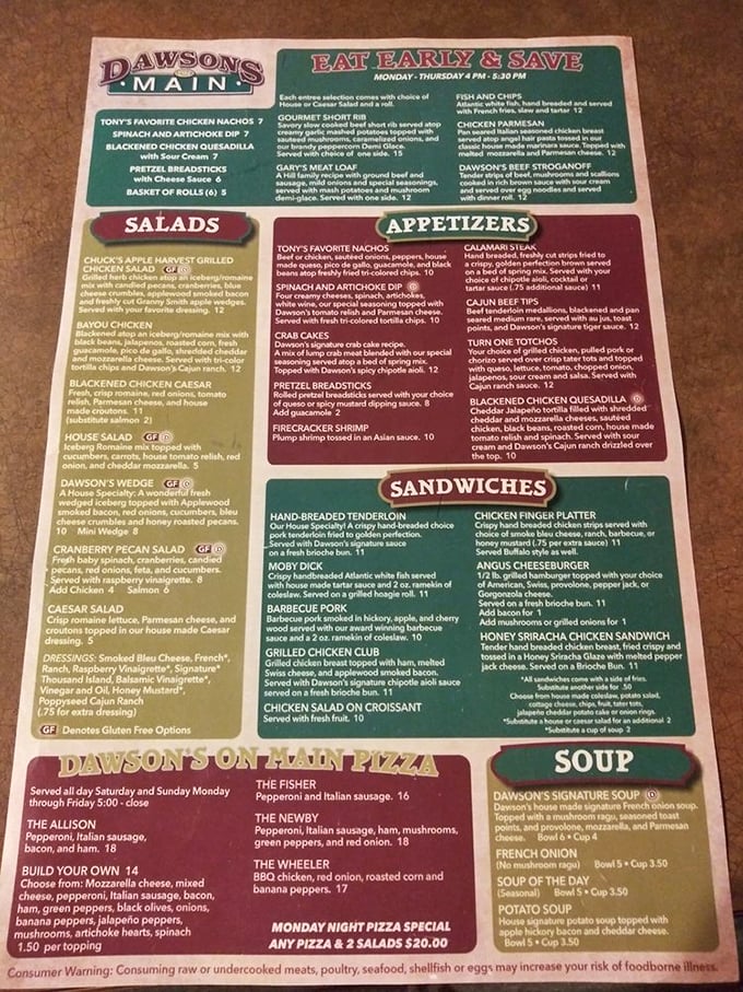 A menu that reads like a love letter to comfort food. Each description promises satisfaction without pretension—exactly what Indiana does best.