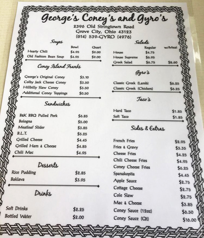 A menu that reads like poetry to comfort food lovers—spanning from classic coneys to authentic Greek specialties, all without a hint of pretension.