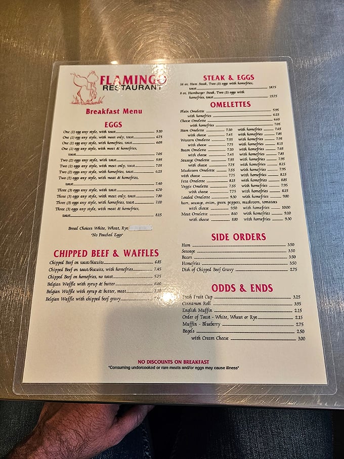 A menu that reads like a love letter to breakfast classics – the kind that makes decision-making both wonderful and impossible.