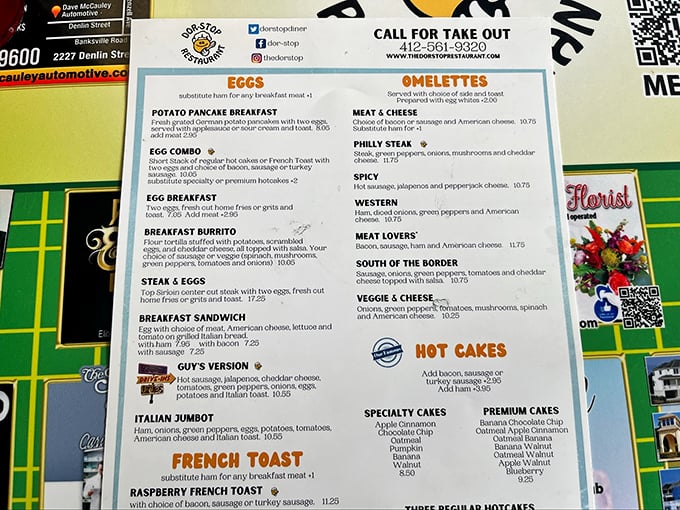 This menu isn't just a list of food; it's a roadmap to breakfast nirvana with choices that'll make decision-making delightfully difficult.