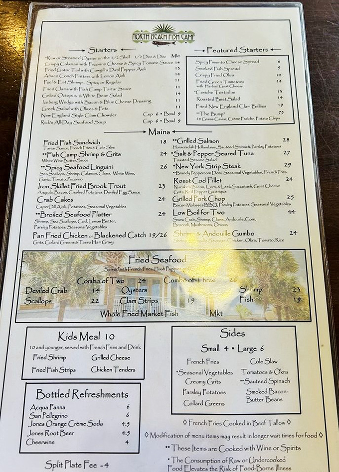 This menu isn't just a list—it's a maritime treasure map where X marks the spot for those legendary crab cakes.
