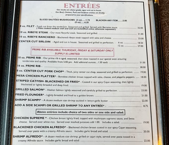 The menu reads like a love letter to carnivores – straightforward descriptions that let quality ingredients speak for themselves.