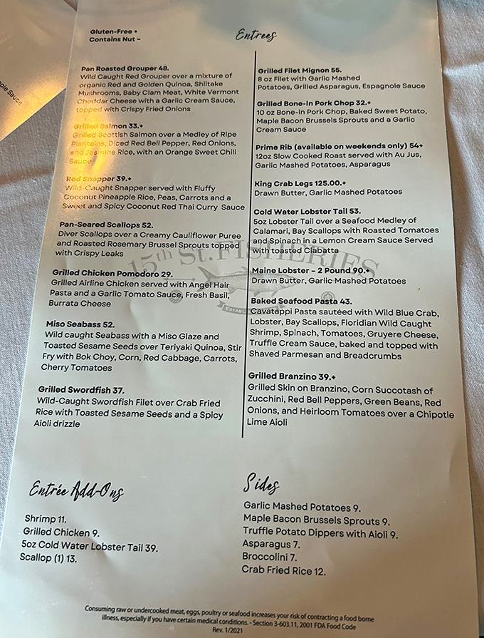 This menu isn't just a list of dishes—it's a maritime treasure map where X marks the spot for your next food obsession.