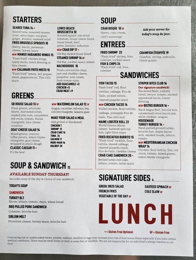 This menu isn't just a list—it's a treasure map where X marks the spot for those legendary fish tacos and seafood delights.