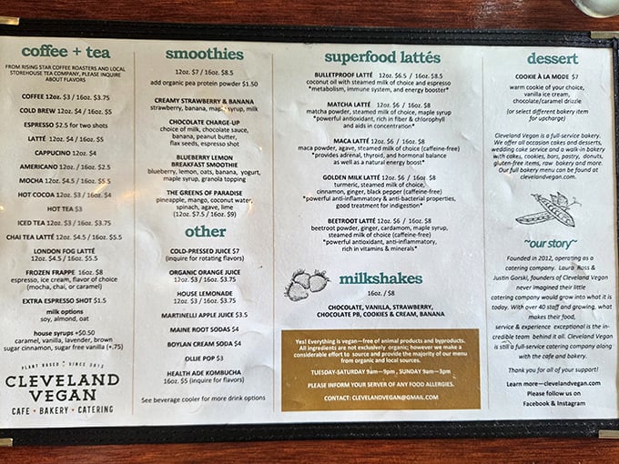 This menu isn't just a list of food—it's a manifesto proving that "vegan" and "bland" don't belong in the same sentence. The superfood lattes alone are worth crossing state lines for.
