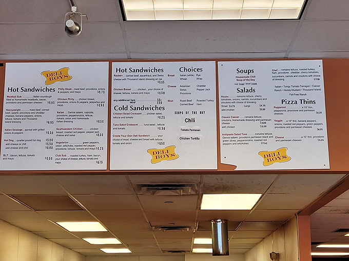 The menu board at Deli Boys doesn't need fancy fonts or clever names—just straightforward sandwich perfection waiting to be discovered.