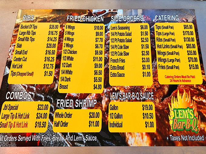 A menu that doesn't need fancy fonts or flowery descriptions—just the straightforward promise of Chicago's barbecue legacy in all its glory.