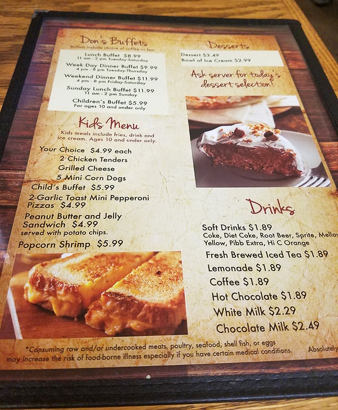 This menu tells you everything you need to know—come hungry, bring the family, and save room for dessert. The buffet beckons!