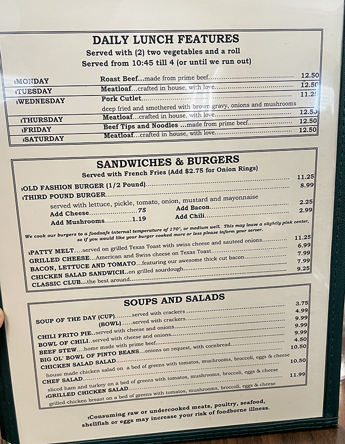 This menu isn't just a list of food—it's a love letter to Texas comfort cuisine, with daily specials "crafted with love."