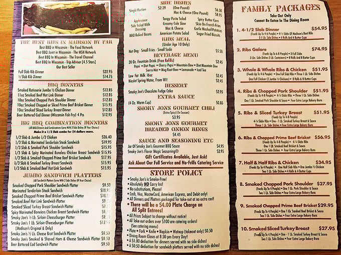 This menu isn't just a list of food – it's a roadmap to happiness with family packages and combination platters that solve dinner dilemmas nationwide.