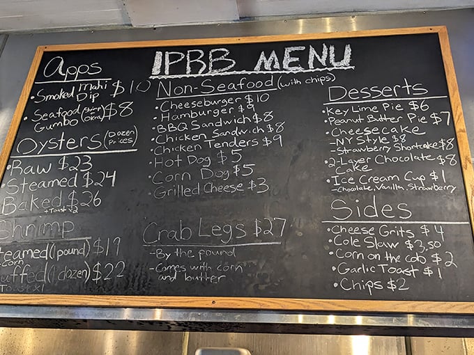 The chalkboard menu tells you everything you need to know – no frills, no fuss, just straightforward seafood excellence that doesn't need fancy descriptions.