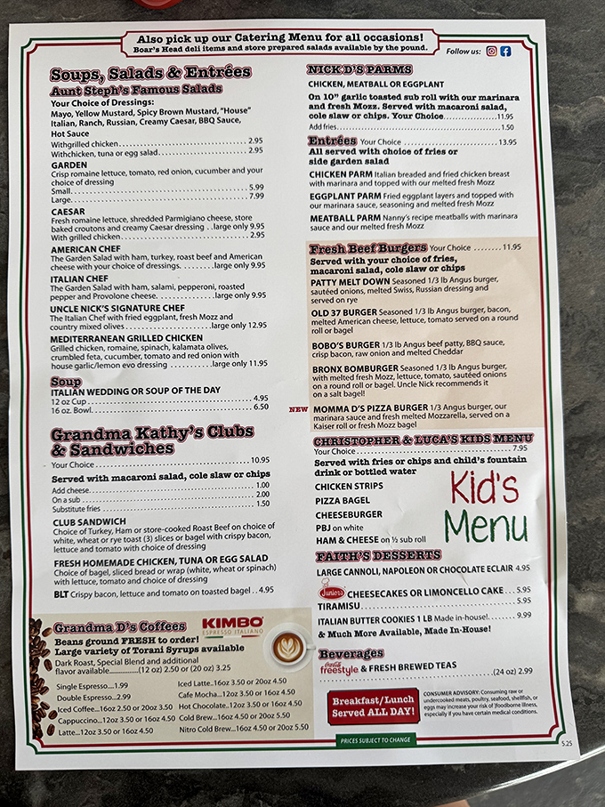 The menu reads like a love letter to Italian-American cuisine, with each item beckoning you to abandon all diet plans immediately.