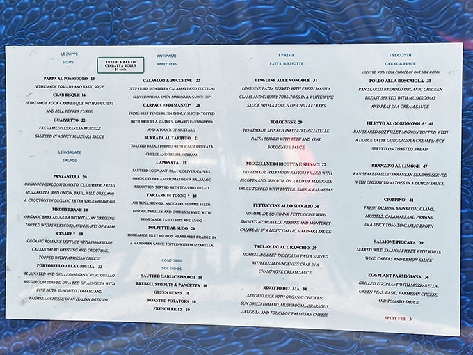 The menu reads like a love letter to the Italian coastline—each dish a carefully crafted chapter in a delicious maritime romance.