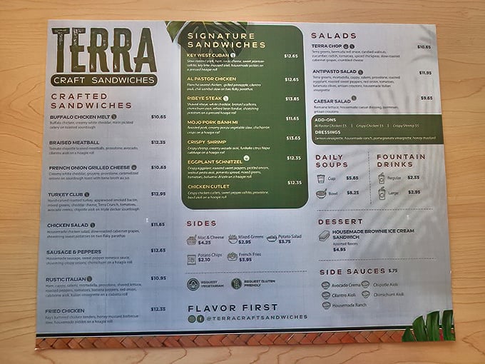 The menu reads like a love letter to sandwich possibilities – each option promising a different path to deliciousness.