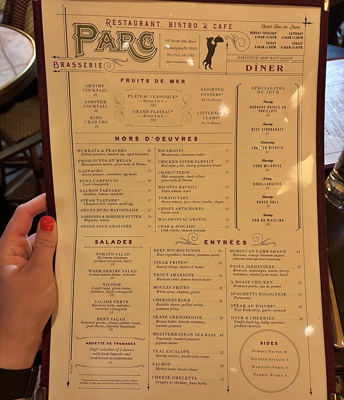 A menu that reads like a love letter to French cuisine. Each item isn't just food—it's an invitation to experience generations of culinary tradition.