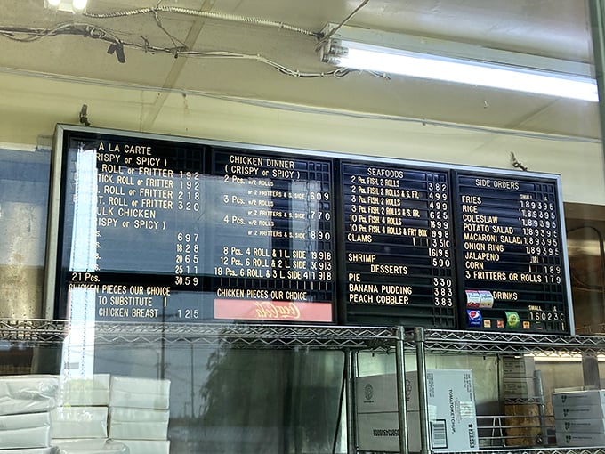 This menu board tells a delicious story in numbers and words. The suspense builds with each option—crispy or spicy?
