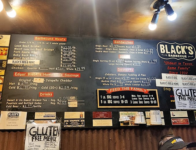 This menu board isn't just a list—it's a roadmap to smoked meat nirvana, with brisket taking center stage as the undisputed Texas champion.