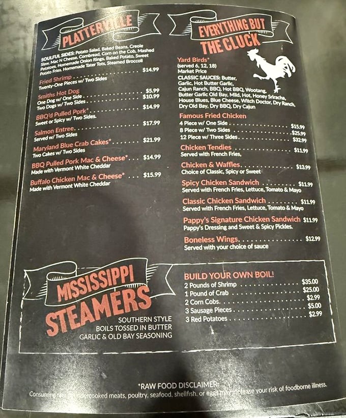 Pappy's menu reads like a love letter to comfort food classics. The "Mississippi Steamers" section alone could make a New Orleans chef nod in respect.
