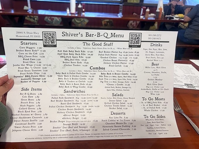 A menu that doesn't need fancy fonts or pretentious descriptions—just the promise of smoky perfection that keeps locals coming back.