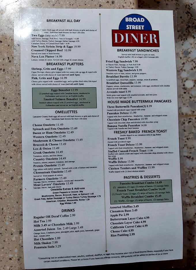 The menu reads like a love letter to American breakfast classics, with the eggs Benedict highlighted as if the chef is personally recommending it to you.