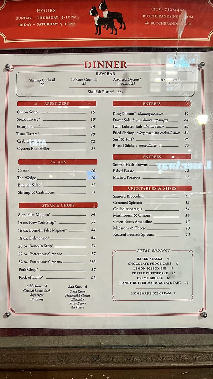The menu reads like a greatest hits album of steakhouse classics, each one promising to be the chart-topper of your evening.