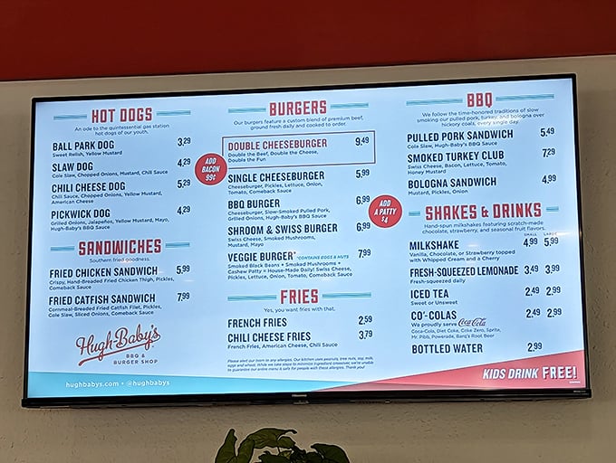 A menu board that cuts right to the chase: burgers, BBQ, and that legendary bologna sandwich—no fancy descriptions needed when the food speaks this loudly.
