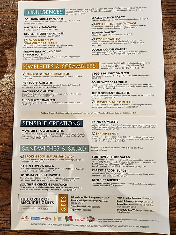 This menu isn't just a list—it's a roadmap to breakfast nirvana. "Indulgences" isn't just a section name, it's a promise.