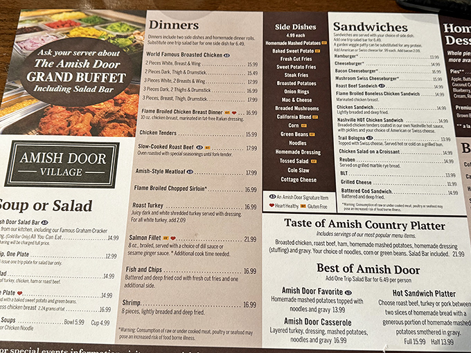 This menu isn't just a list of options—it's a roadmap to happiness. The slow-cooked roast beef isn't just recommended, it's practically mandatory for first-timers. 