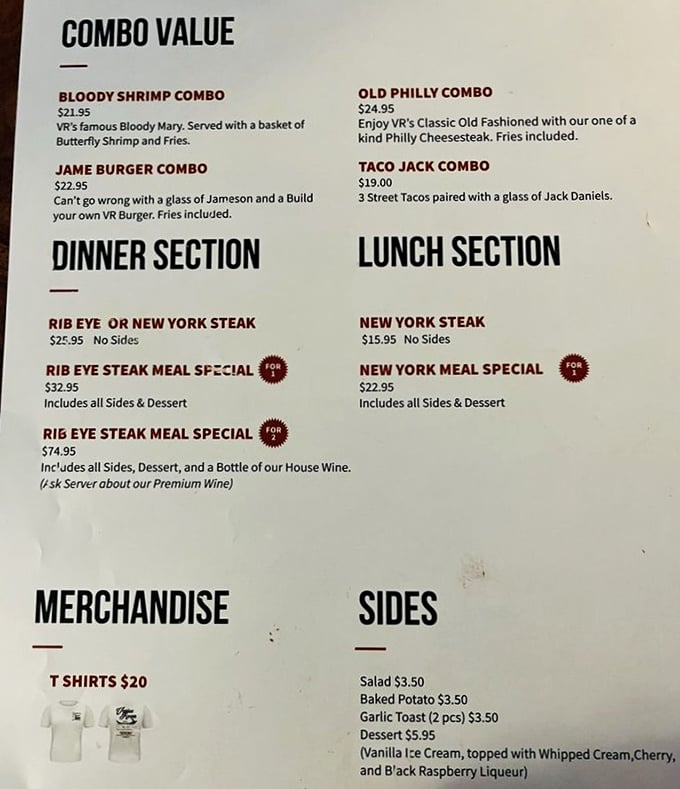 The menu reads like a love letter to carnivores. No molecular gastronomy or deconstructed nonsense here—just honest-to-goodness steaks and classic cocktails.