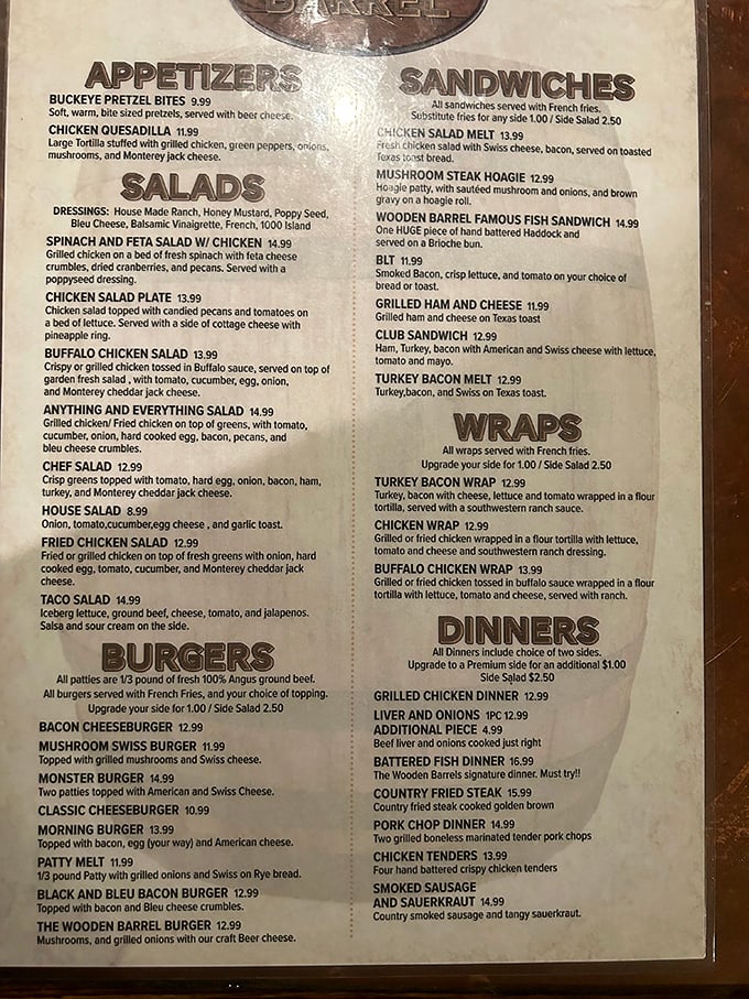 This menu isn't trying to reinvent the wheel—it's perfecting it. From country fried steak to liver and onions, comfort classics reign supreme.