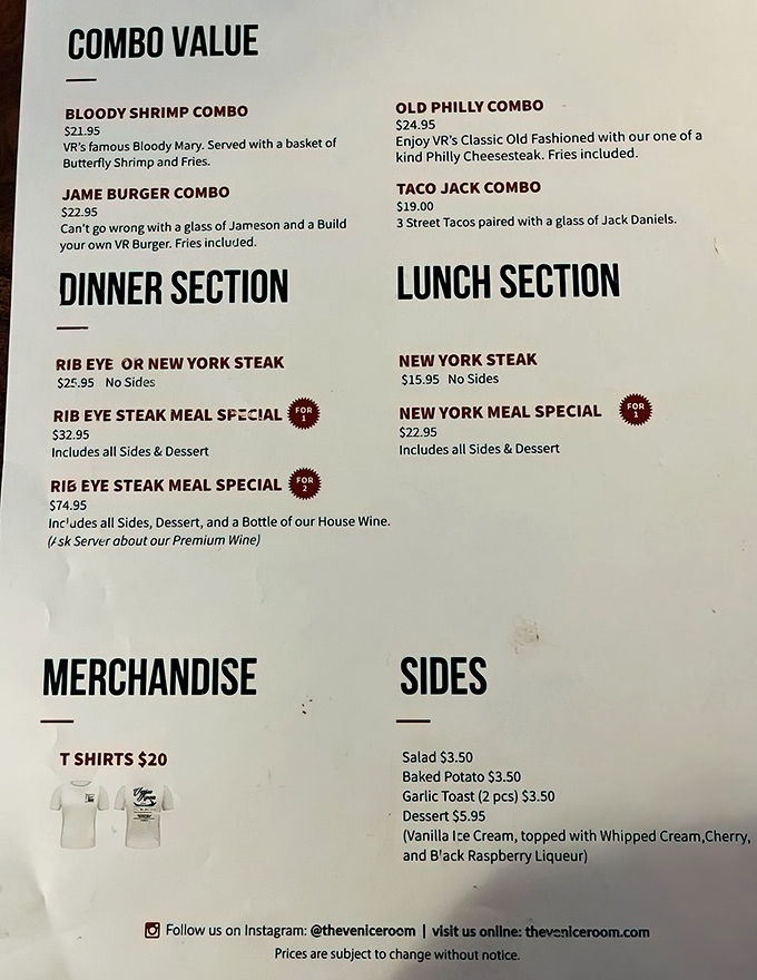 The menu tells you everything you need to know – straightforward options with no pretentious descriptions or need for a culinary dictionary.