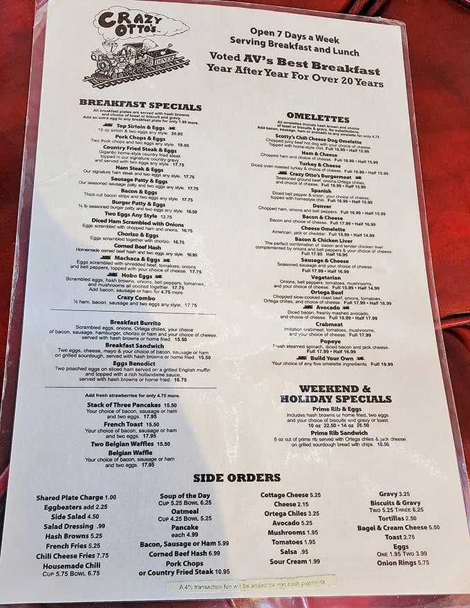 The menu reads like a love letter to breakfast classics—each option more tempting than the last, making decisions deliciously difficult.