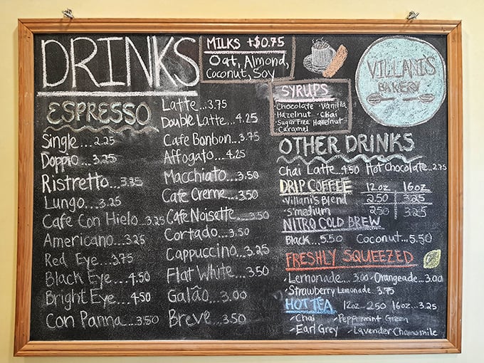 This chalkboard menu reads like poetry to coffee lovers—a caffeinated sonnet of espresso options that would make Seattle jealous.