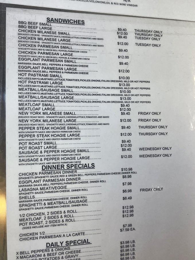 The menu board—a roadmap to happiness. Daily specials rotate like supporting actors, but The Godmother remains the undisputed star of this delicious show.
