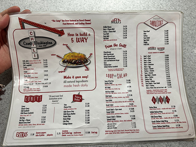 The menu reads like a roadmap to flavor paradise. Cincinnati's famous "ways" system isn't complicated math – it's delicious arithmetic!