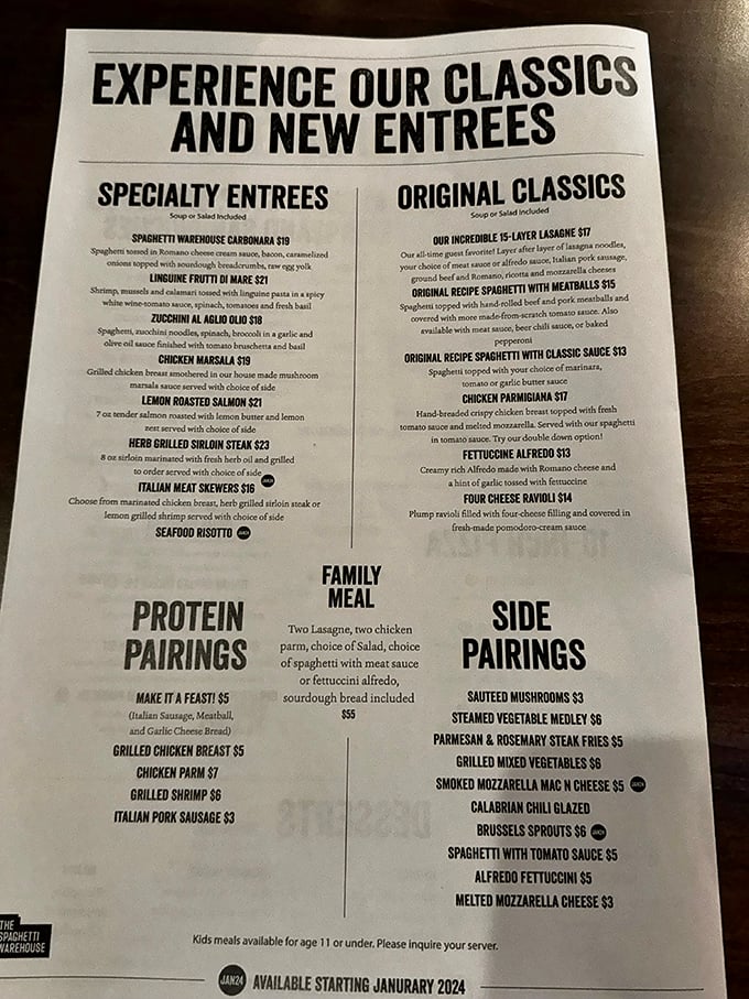 The menu reads like a love letter to Italian-American cuisine. When they say "Experience Our Classics," they're not kidding—these recipes have stood the test of time.