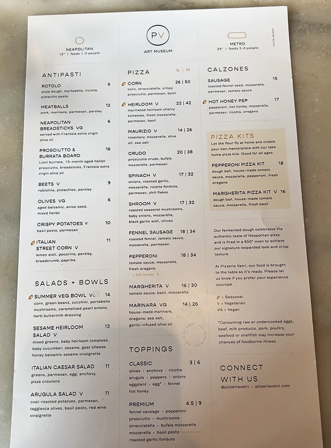 A menu that reads like poetry to pizza lovers. The hardest part isn't choosing—it's not ordering everything.