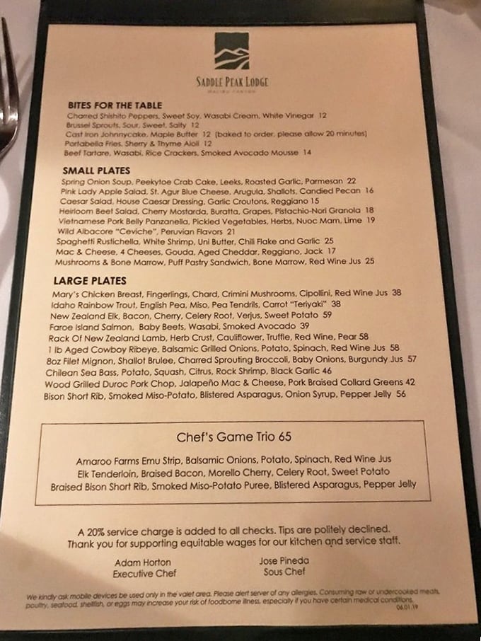 The menu reads like a carnivore's bucket list. Game meats and creative preparations that would make Hemingway put down his pen and pick up a fork.