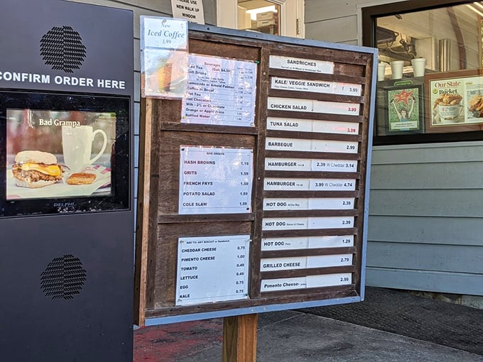 The menu board tells a story of breakfast simplicity perfected – no fancy descriptions needed when you've mastered the classics this thoroughly.