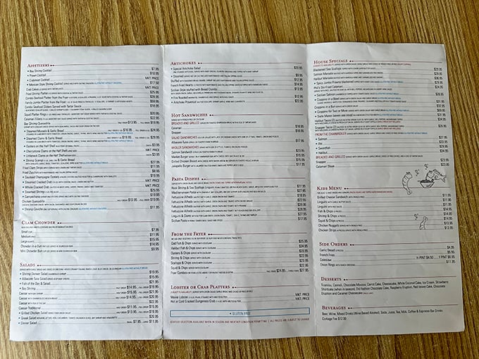 This menu isn't just a list—it's a maritime treasure map. Each item promises a different adventure into the depths of seafood perfection.