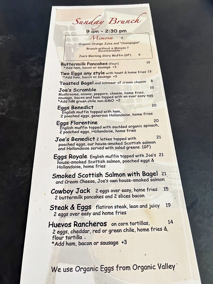 Joe's Sunday Brunch menu reads like a love letter to breakfast classics, with that house-smoked Scottish salmon making multiple delicious appearances.